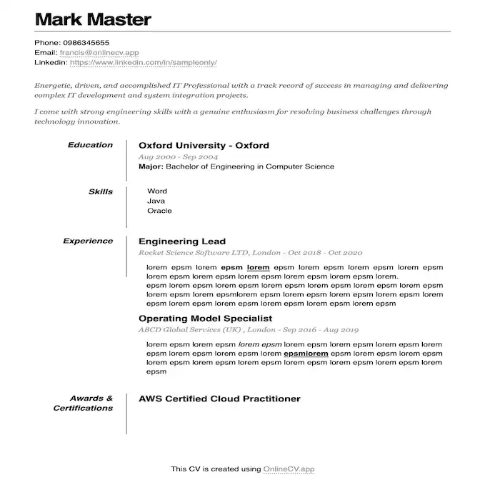 OnlineCV: Online CV Builder & Professional Resume Maker