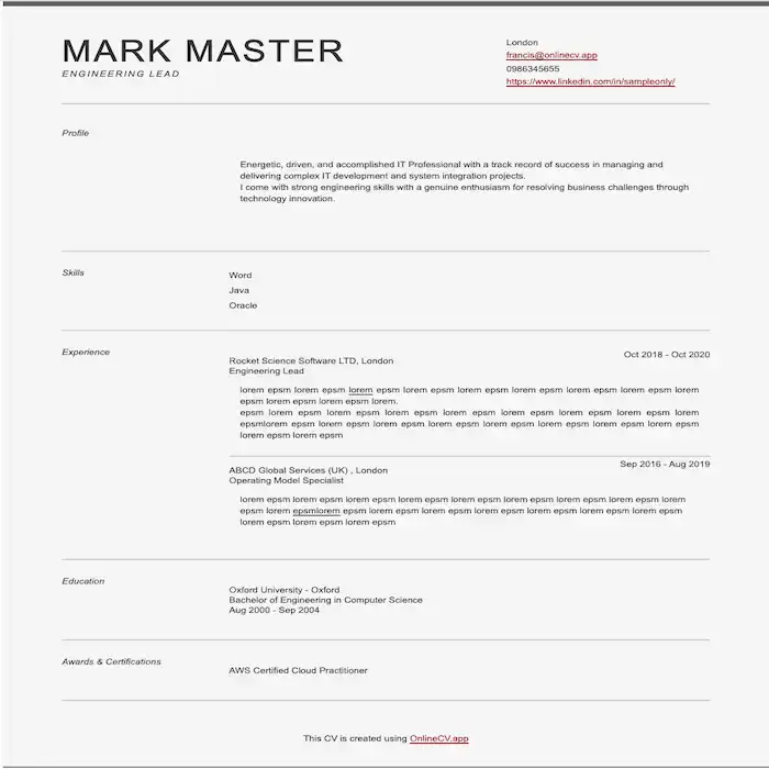 OnlineCV: Online CV Builder & Professional Resume Maker